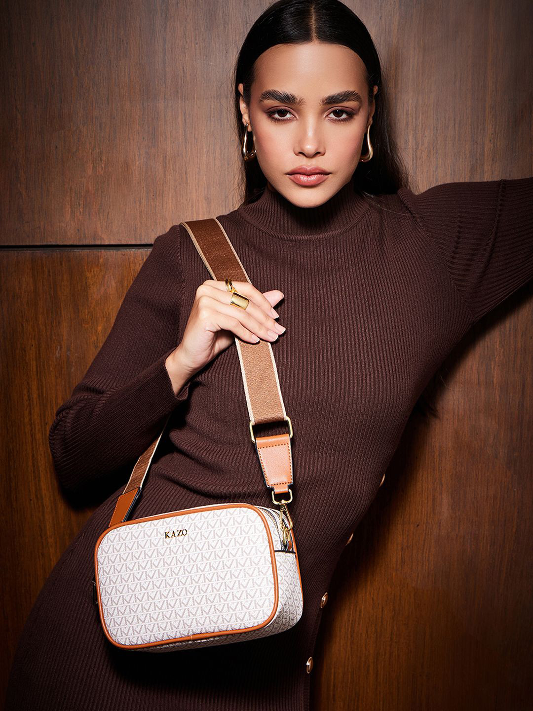 Buy Kazo Women Brand Logo Printed Structured Sling Bag - Handbags for ...