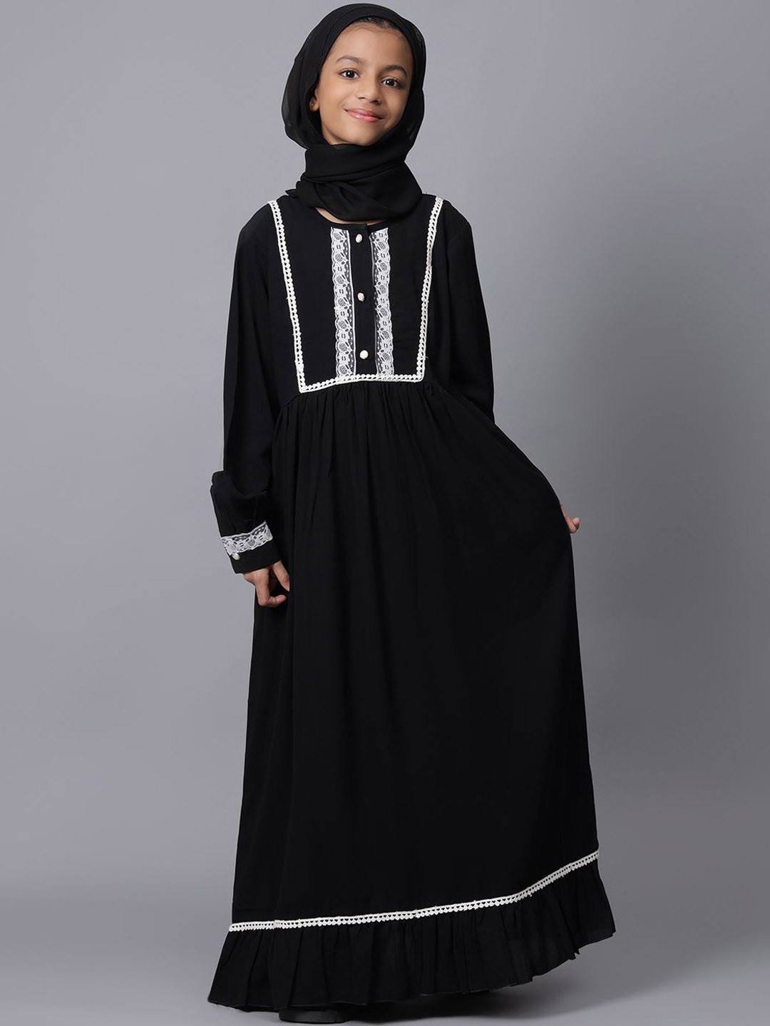 Buy NABIA Girls Lace Detail Burqa With Scarf - Burqas for Girls ...