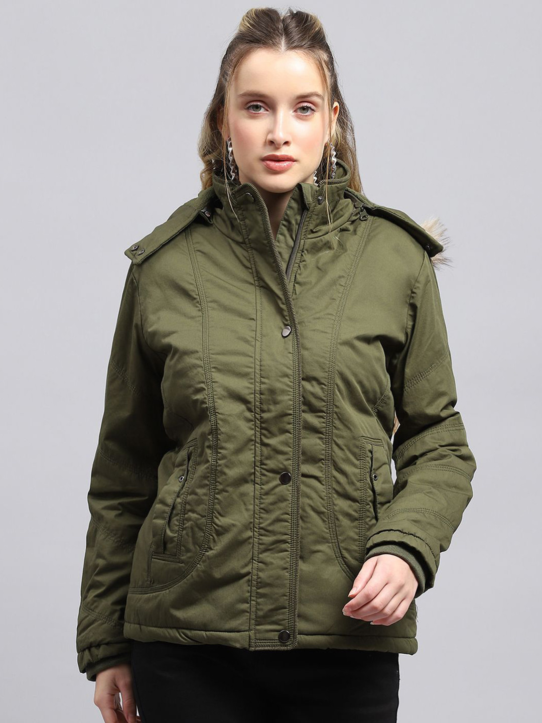 Buy Monte Carlo Women Hooded Solid Cotton Casual Parka Jacket - Jackets ...