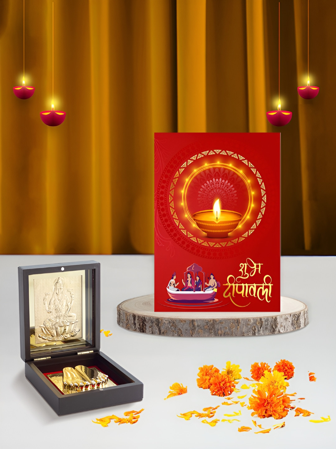 Buy Golden Peacock Red Greetings Card With Shree Laxmi Matay Namah ...