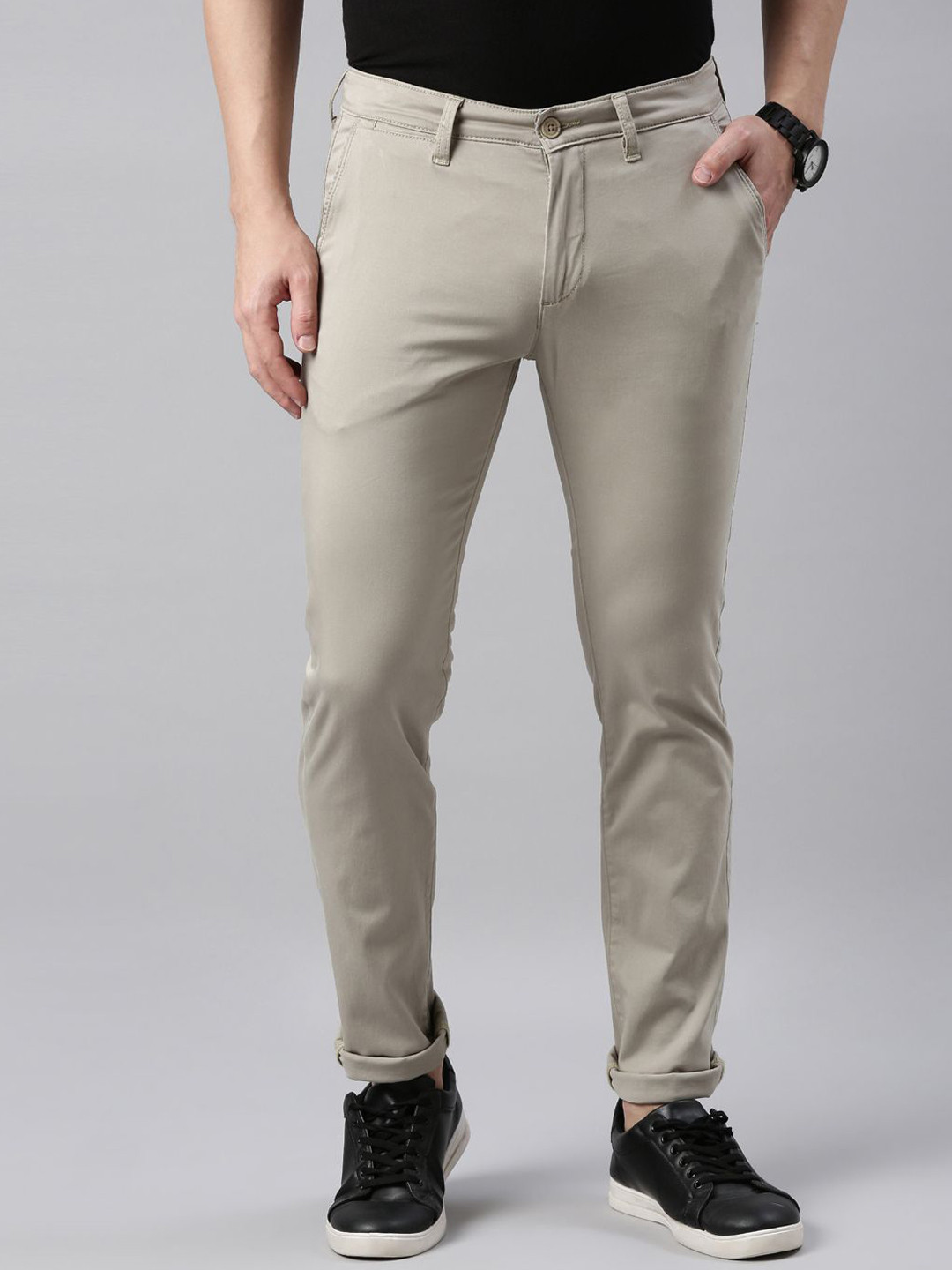 Buy American Bull Men Slim Fit Mid Rise Cotton Trousers - Trousers for ...