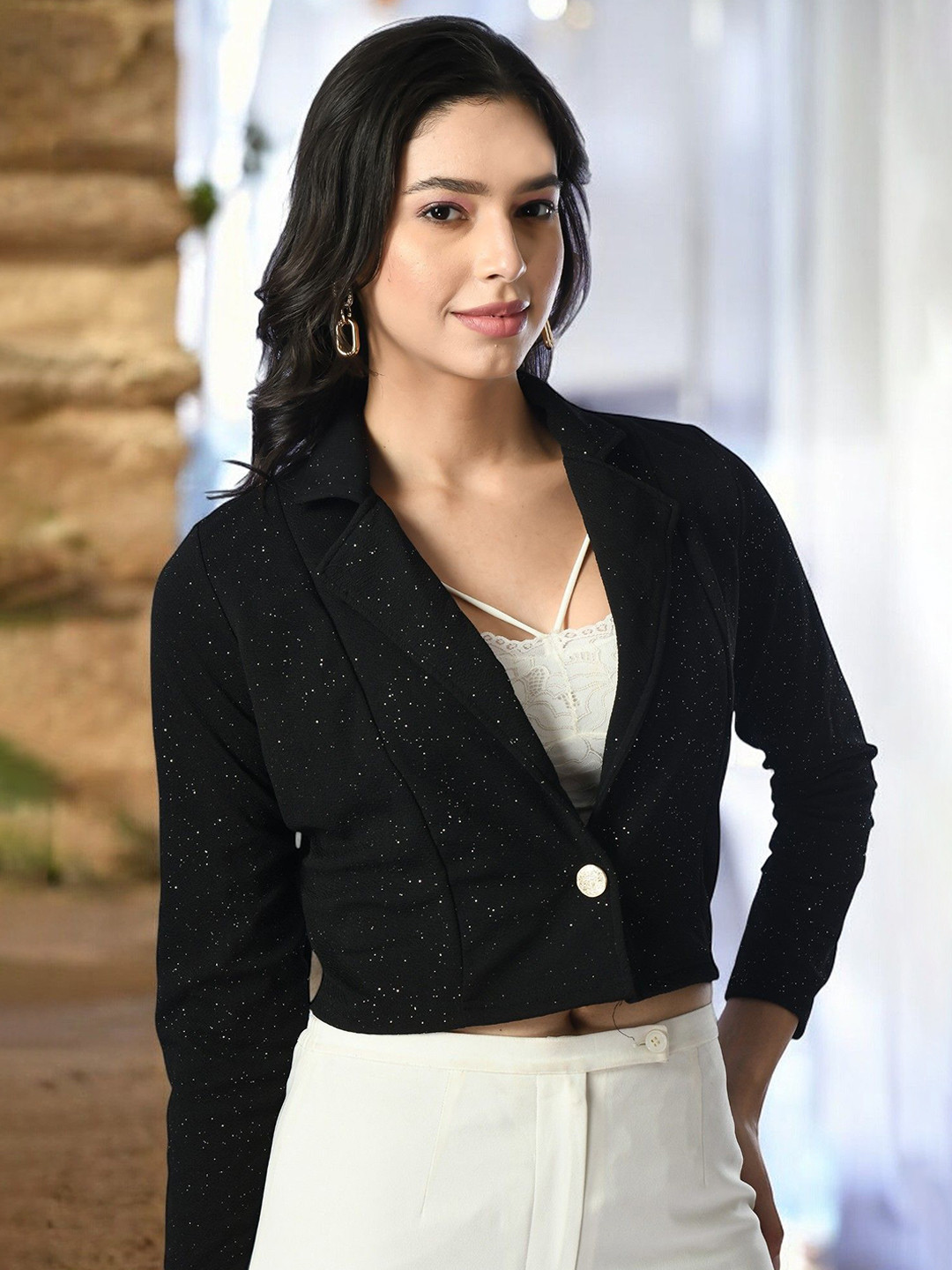 Buy IUGA Printed Shirt Collar Crop Button Shrug - Shrug for Women ...