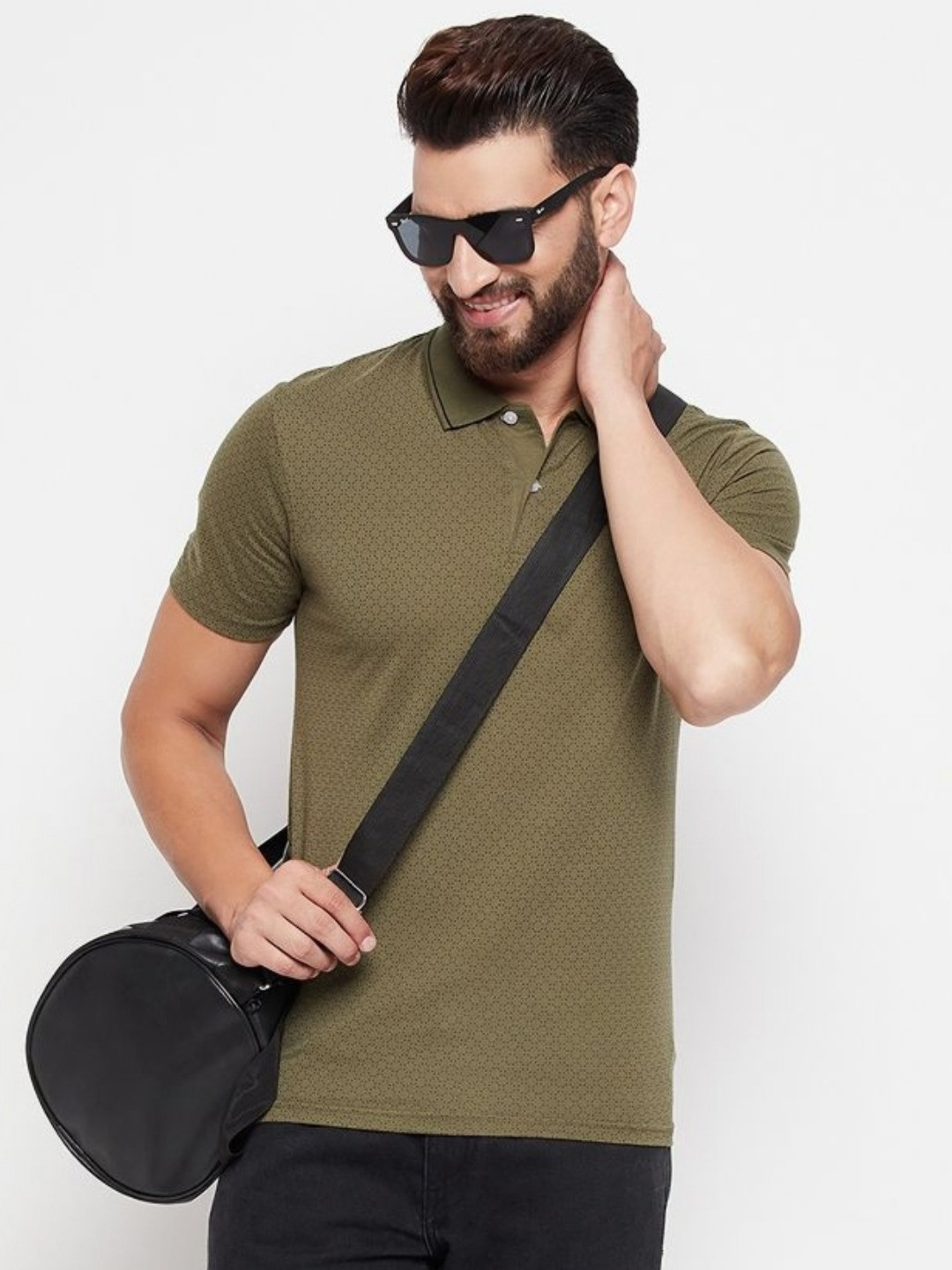 Buy RISS Men Geometric Printed Polo Collar Cotton T Shirt - Tshirts for ...