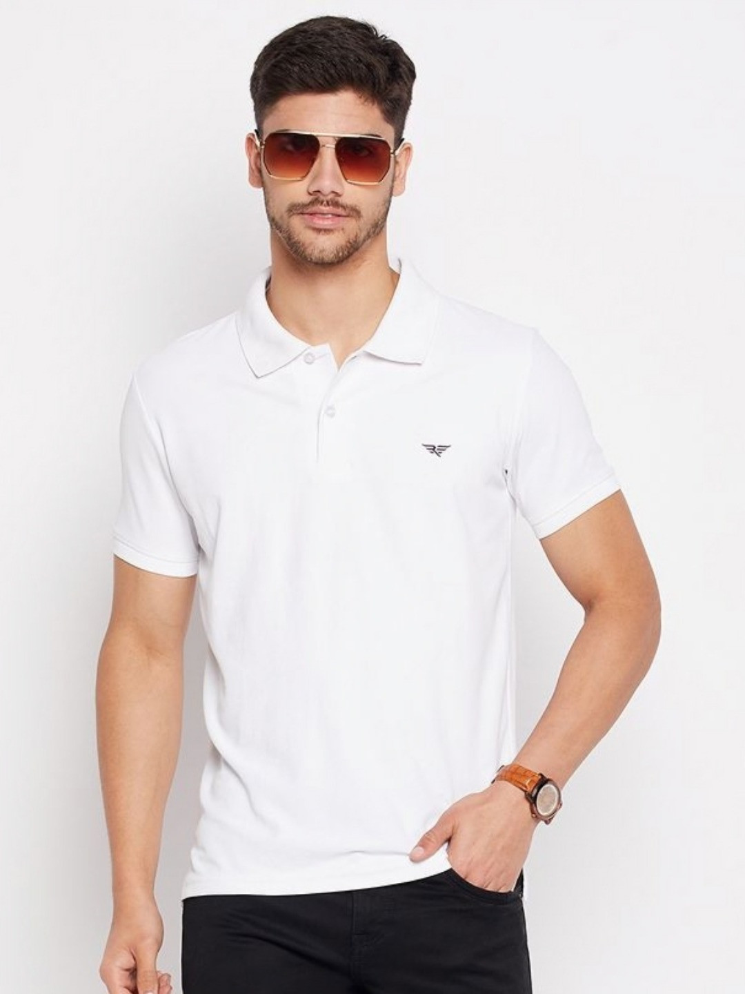 Buy RISS Men Solid Polo Collar Cotton T Shirt - Tshirts for Men ...