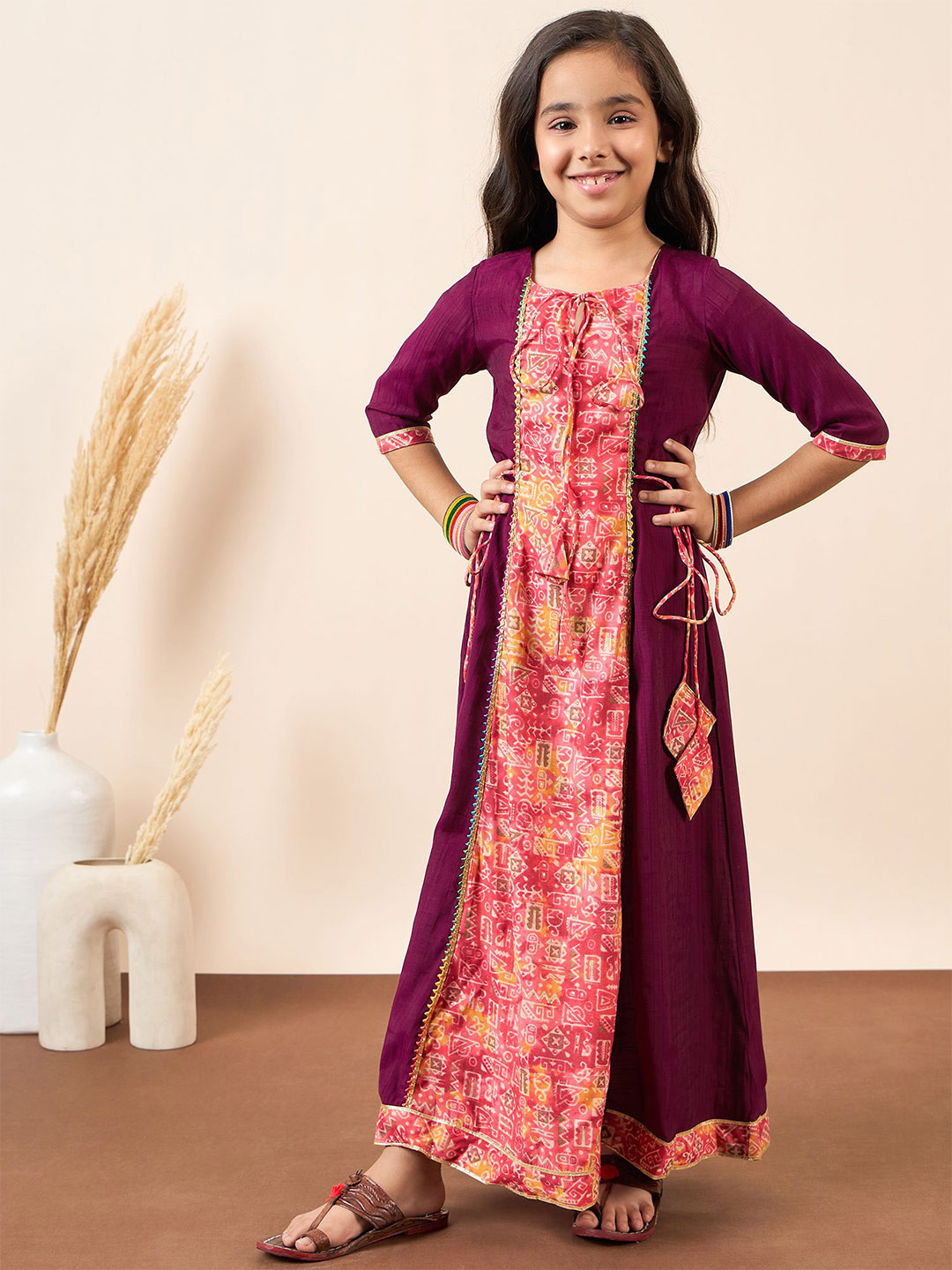 Buy Stylo Bug Girls Floral Print A Line Maxi Dress With Shrug - Dresses ...