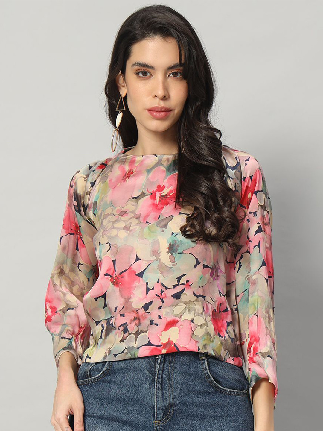 Buy BRIJAL LAD Women Floral Printed Round Neck Top - Tops for Women ...