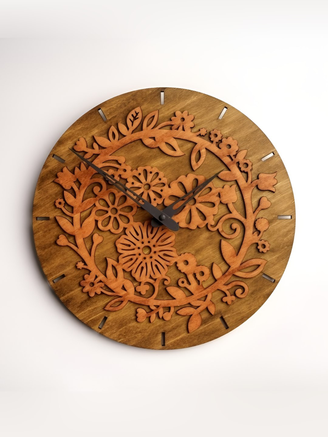 Buy QEZNEF Brown Traditional Wooden Analogue Wall Clock - Clocks for ...