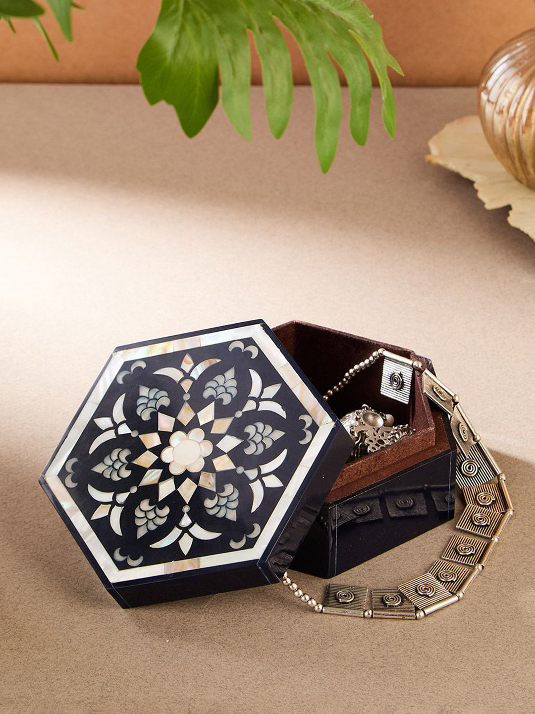 Buy Fabindia Blue & Brown Floral Textured Wooden Utkarsh Utility Box ...