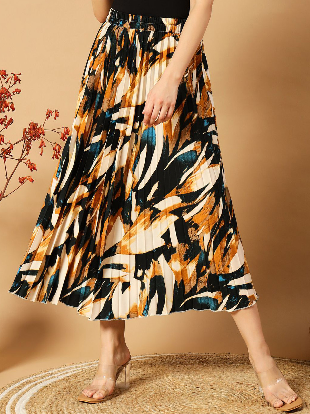 Buy ZWERLON Women Abstract Flared Midi Skirt - Skirts for Women ...
