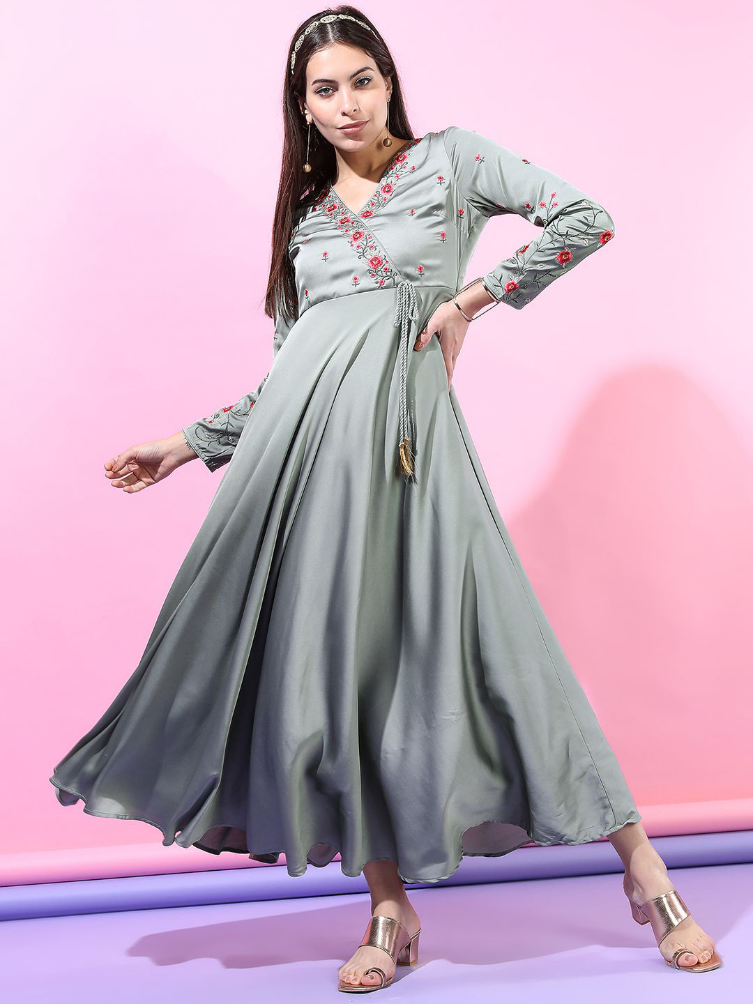 Buy Vishudh Women Embroidered Fit And Flare Maxi Dress - Dresses for ...