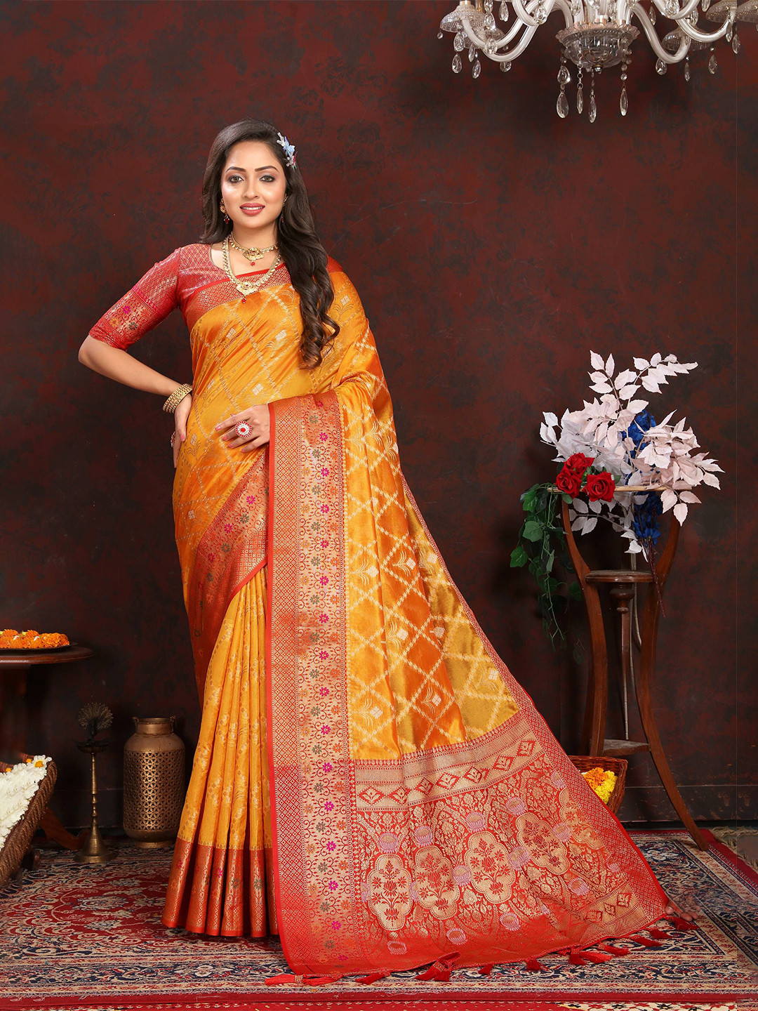 Buy Zeekha Woven Design Kashida Pure Silk Kanjeevaram Saree - Sarees ...