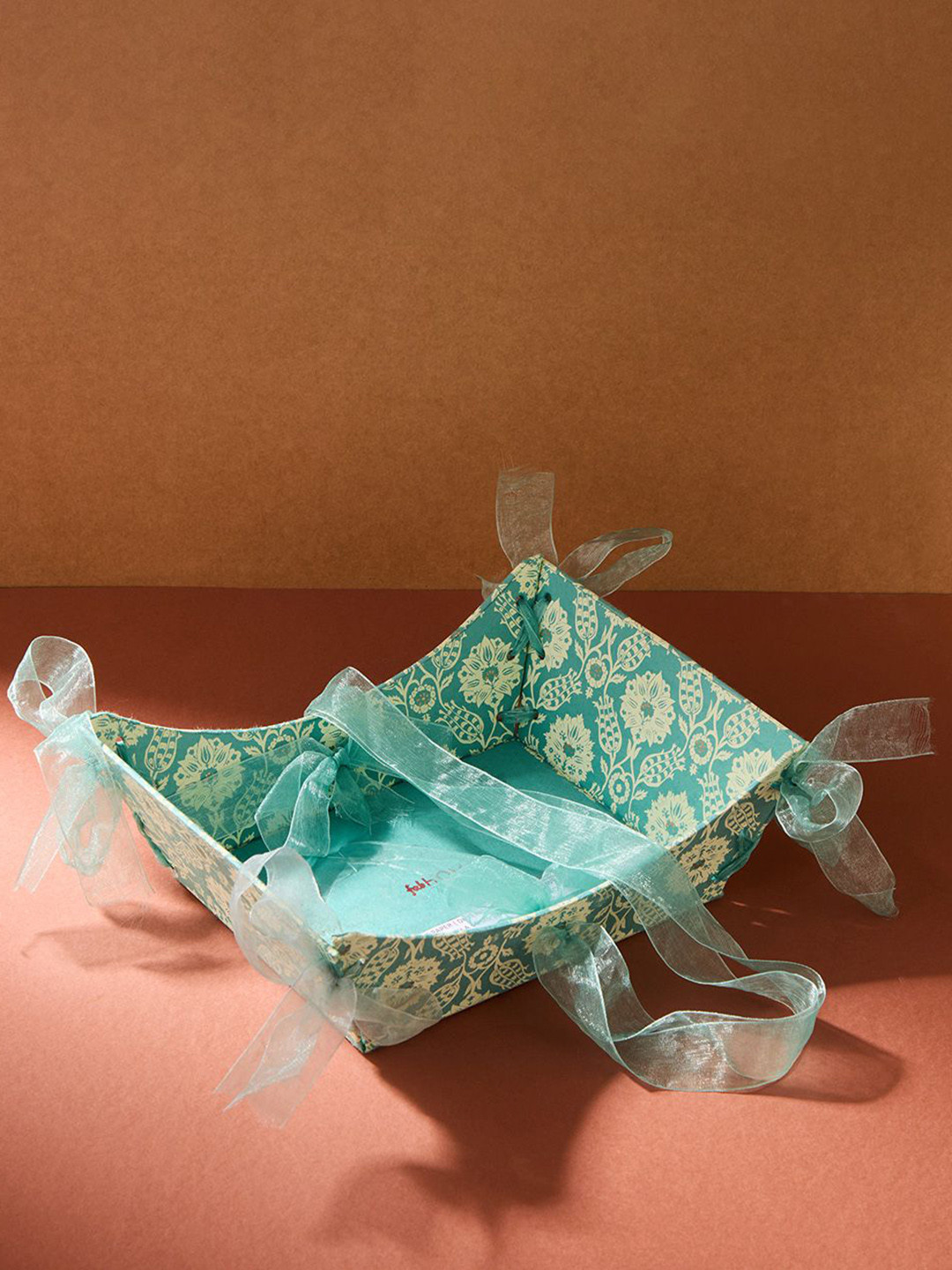 Buy Fabindia Teal & Yellow Floral Printed Sarkhaab Gift Box - Box for ...