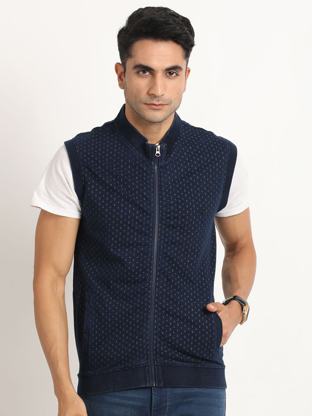 Buy Turtle Men Conversational Printed High Neck Cotton Front Open ...