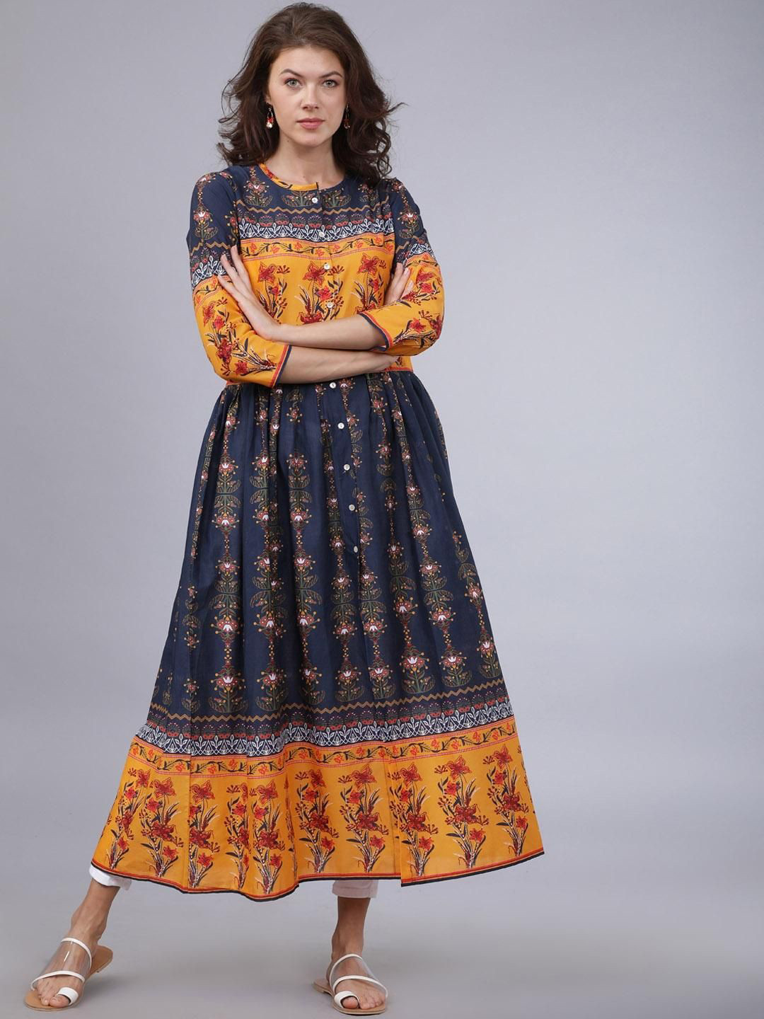 Buy Vishudh Ethnic Motifs Printed Cotton Anarkali Kurta - Kurtas for ...