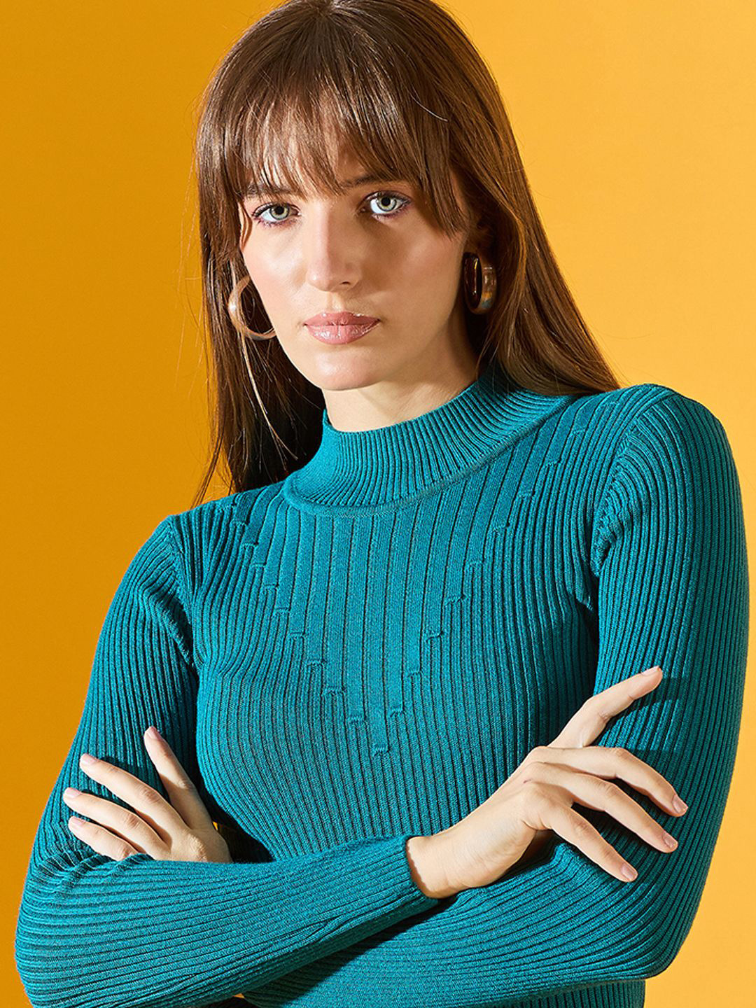 Buy 98 Degree North Women Cotton Ribbed Turtle Neck Pullover Sweater ...