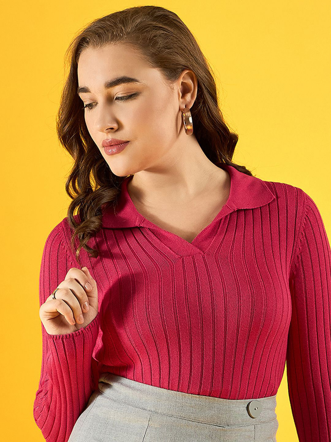 Buy 98 Degree North Women Shirt Collar Pullover - Sweaters for Women ...