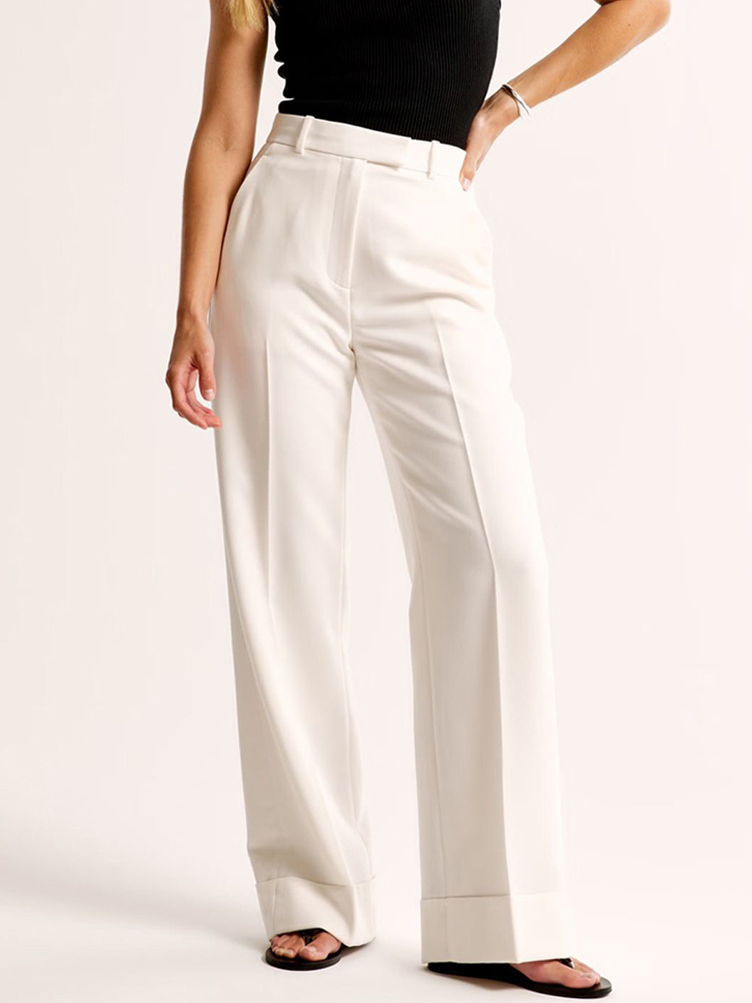Buy FNOCKS Women Tailored High Rise Stain Resistant Formal Trousers ...