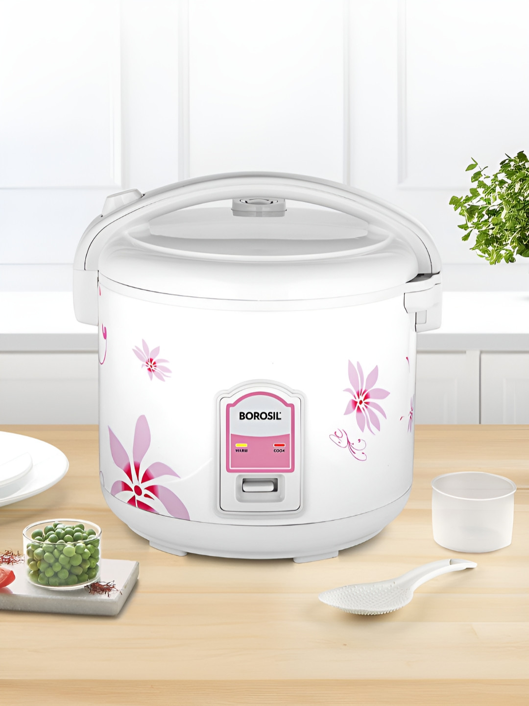 Buy BOROSIL Pronto Deluxe White & Pink Printed 1000W Electric Rice ...