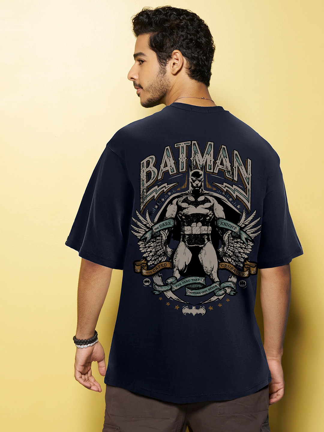 Buy Bewakoof Navy Blue Batman Printed Drop Shoulder Sleeves Pure Cotton ...