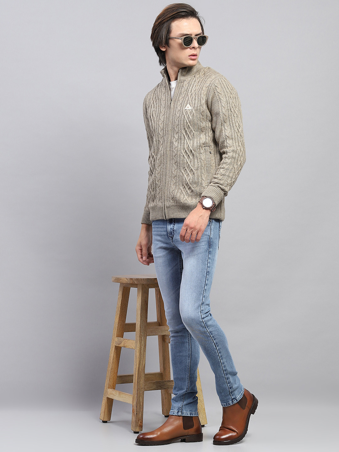 Buy Monte Carlo Men Self Design Mock Neck Woollen Tailored Jacket ...