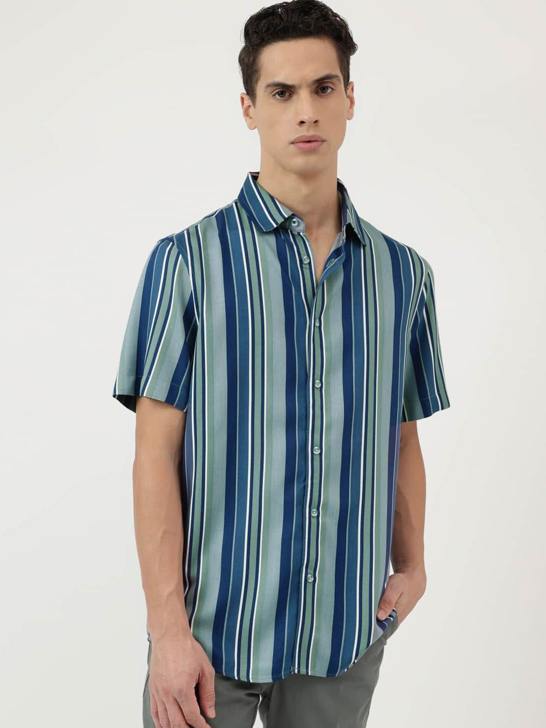 Buy Marks & Spencer Men Spread Collar Vertical Striped Casual Shirt ...