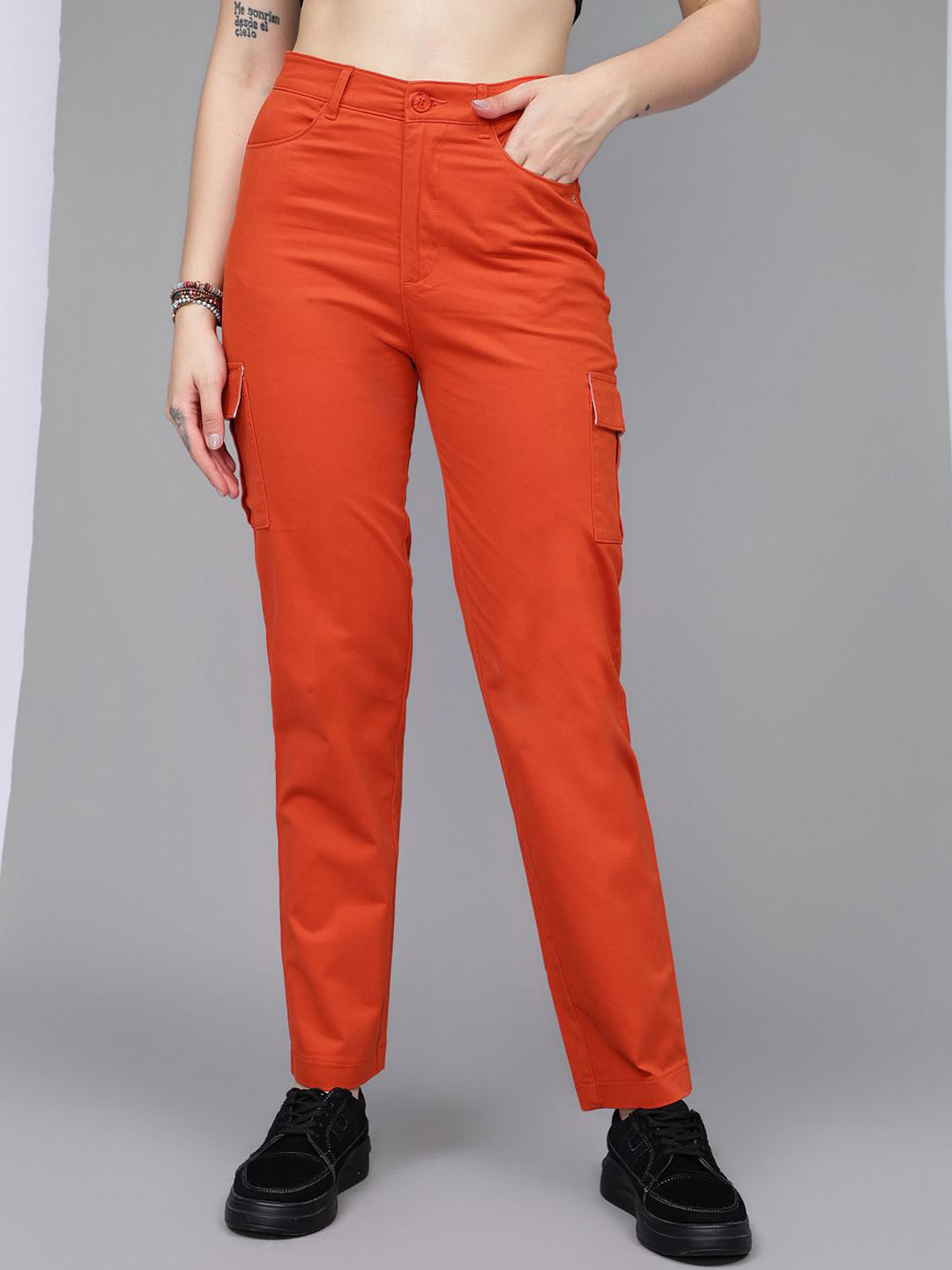 Buy Xpose Women Comfort Straight Fit High Rise Pleated Cargos Trousers ...