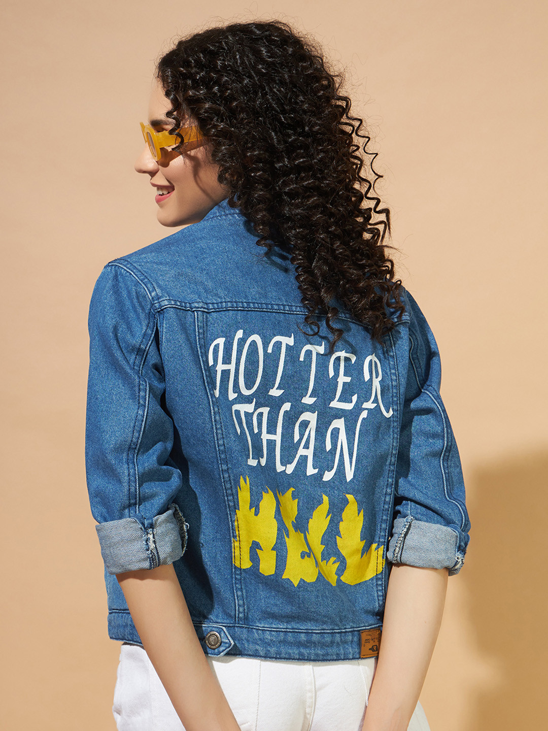 Buy The Dry State Women Typography Denim Jacket With Front Flap Pockets ...