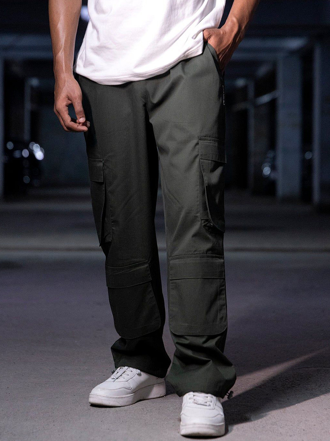 Buy Kranium Snazzy Men Cotton Mid Rise Parachute Cargos Trouser ...