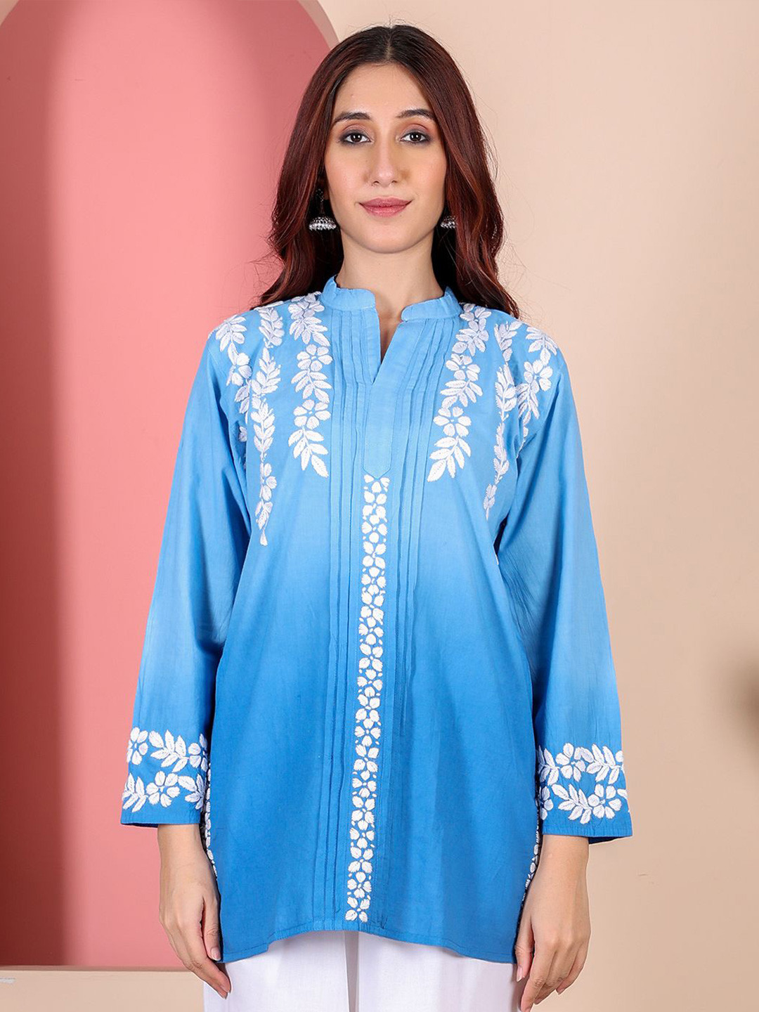 Buy Chowkhat Women Mandarin Collar Embroidered Ethnic Tunic - Tunics ...