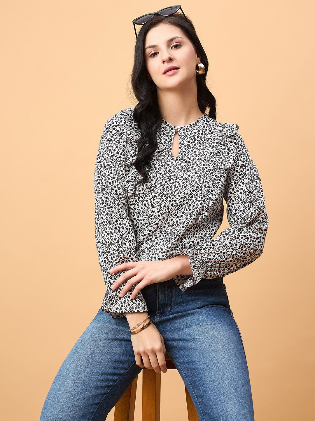 Buy NEESH Women Floral Printed Keyhole Neck Top - Tops for Women ...