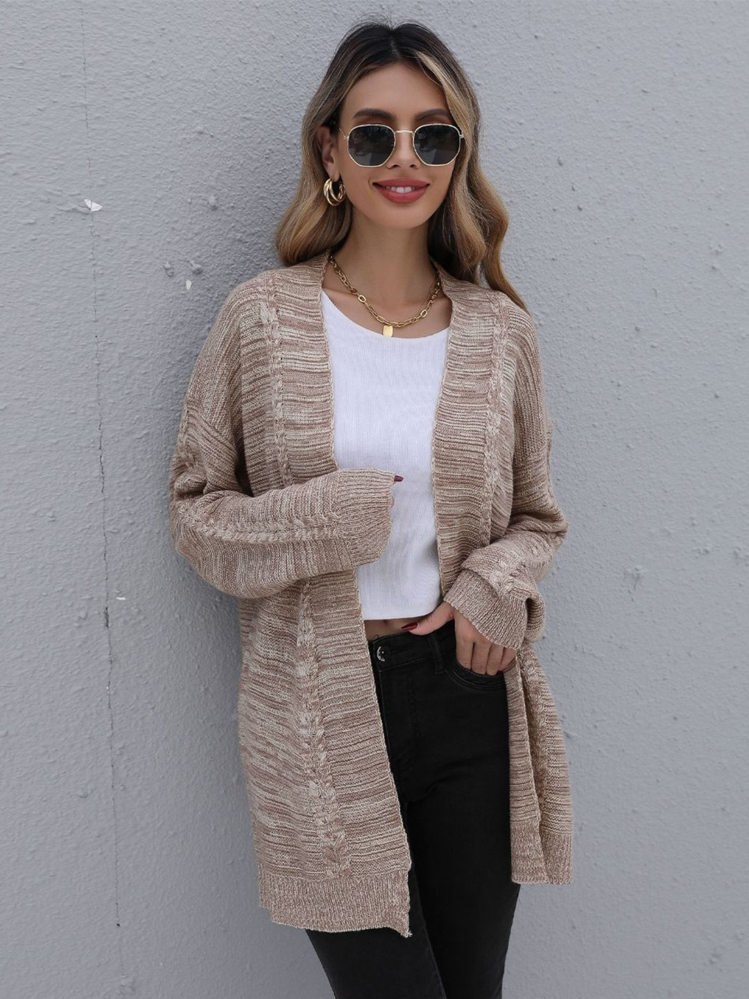 Buy KPOP Women Striped Longline Front Open - Sweaters for Women ...