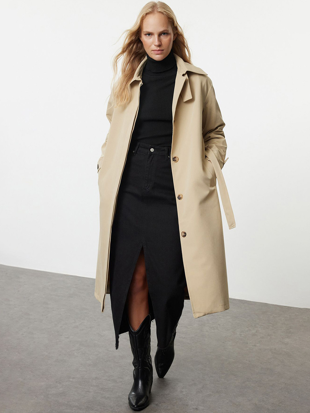 Buy Trendyol Pure Cotton Single Breasted Overcoats - Coats for Women ...