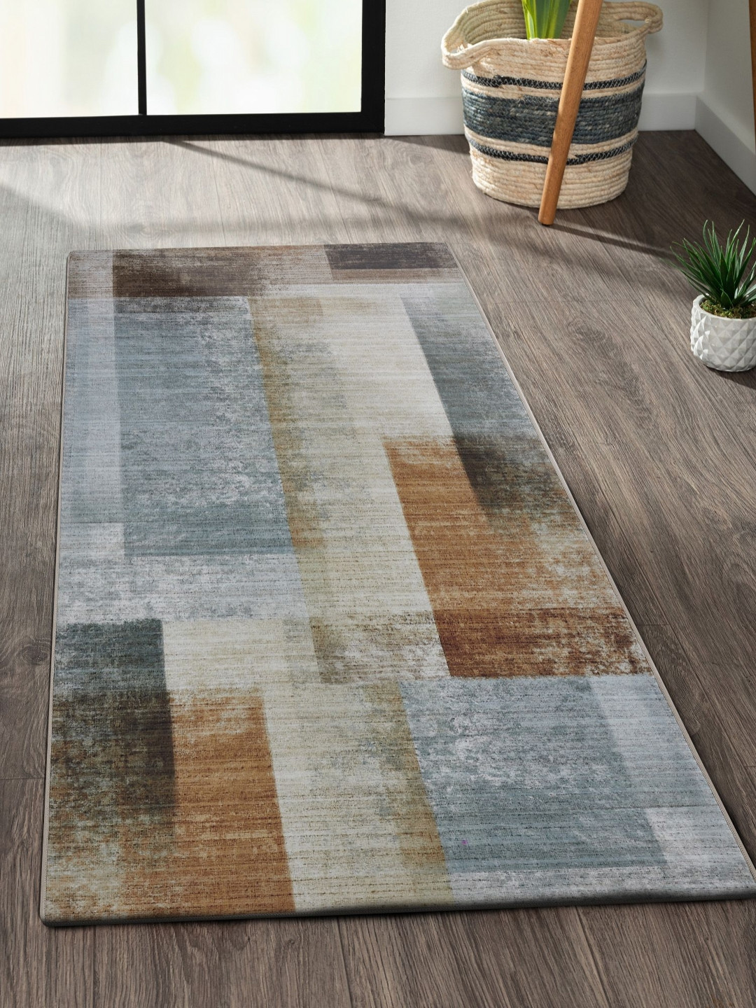 Buy OBSESSIONS Grey & Brown Abstract Rectangular Bedside Runners ...