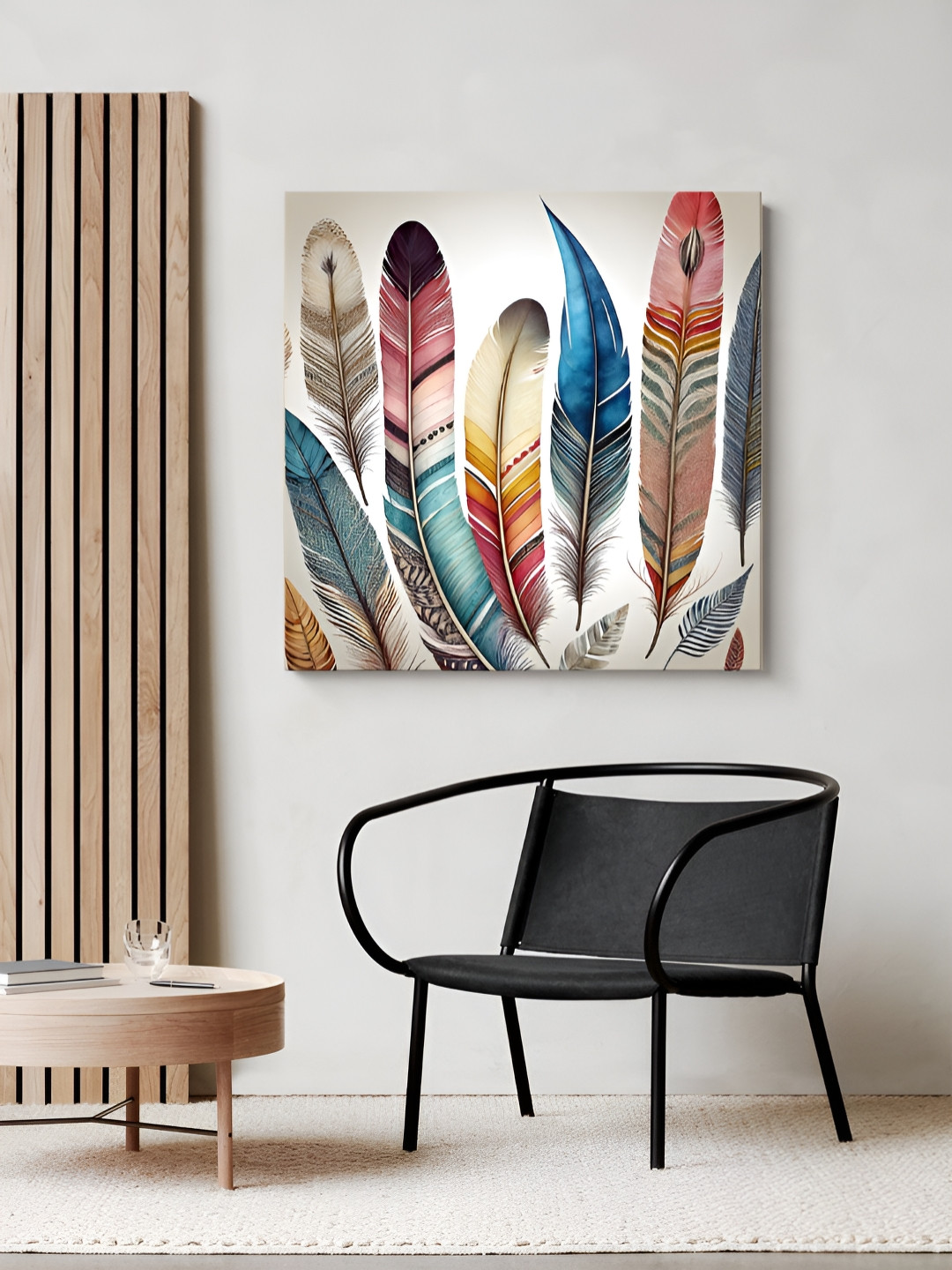 Buy 999Store White & Pink Colorful Feathers Canvas Wall Art - Wall Art ...