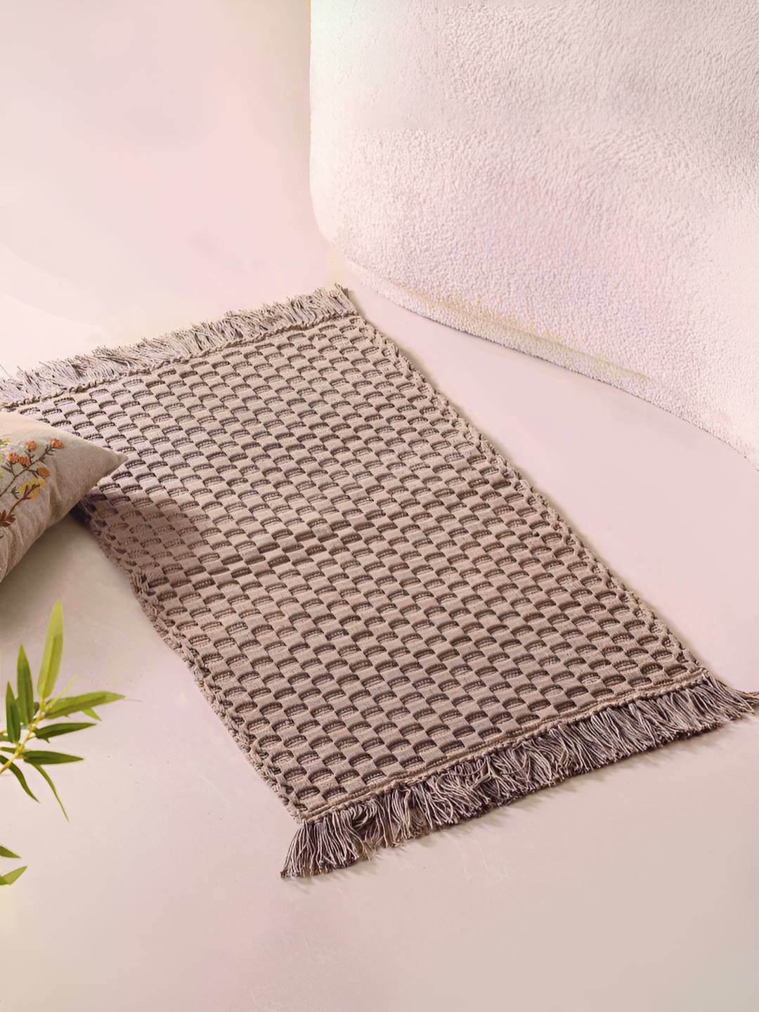 Buy Nestasia Brown Geometric Pure Cotton Rectangular Floor Mat - Floor ...