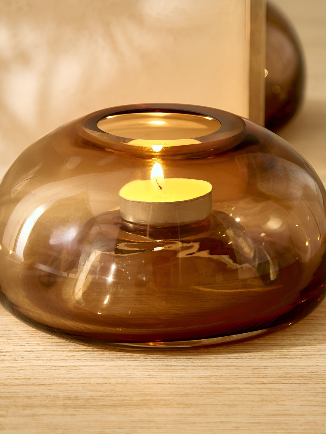 Buy Home Centre Amida Callix Brown Glass T Light Candle Holder - Candle ...