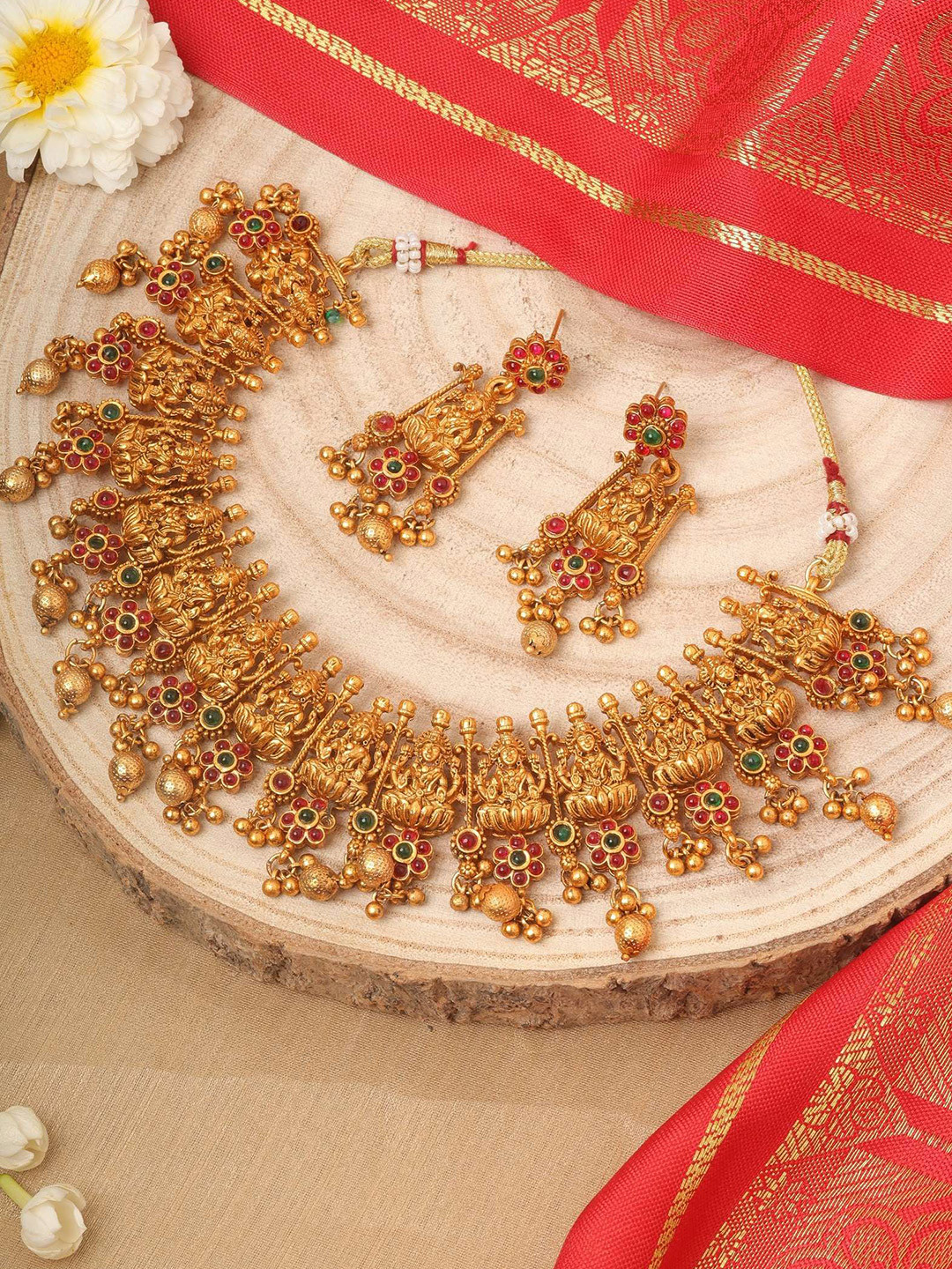 Buy Mirraw Gold Plated Stone Studded & Beaded Laxmi God Motifs ...