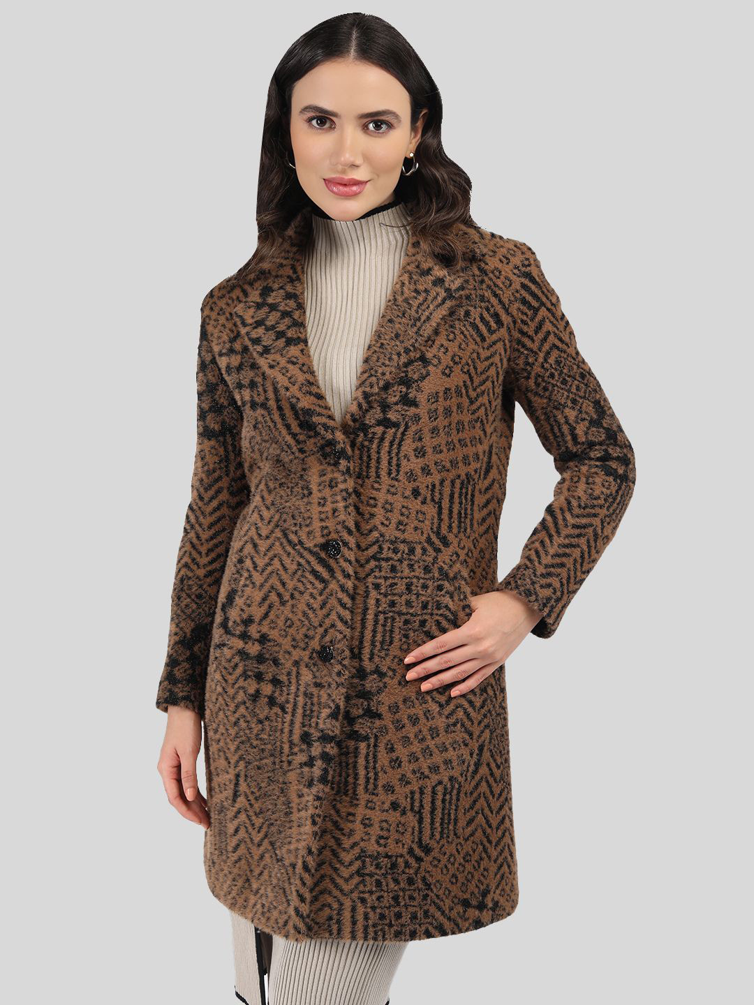 Buy LURE URBAN Women Notched Lapel Single Breasted Overcoat - Coats for ...