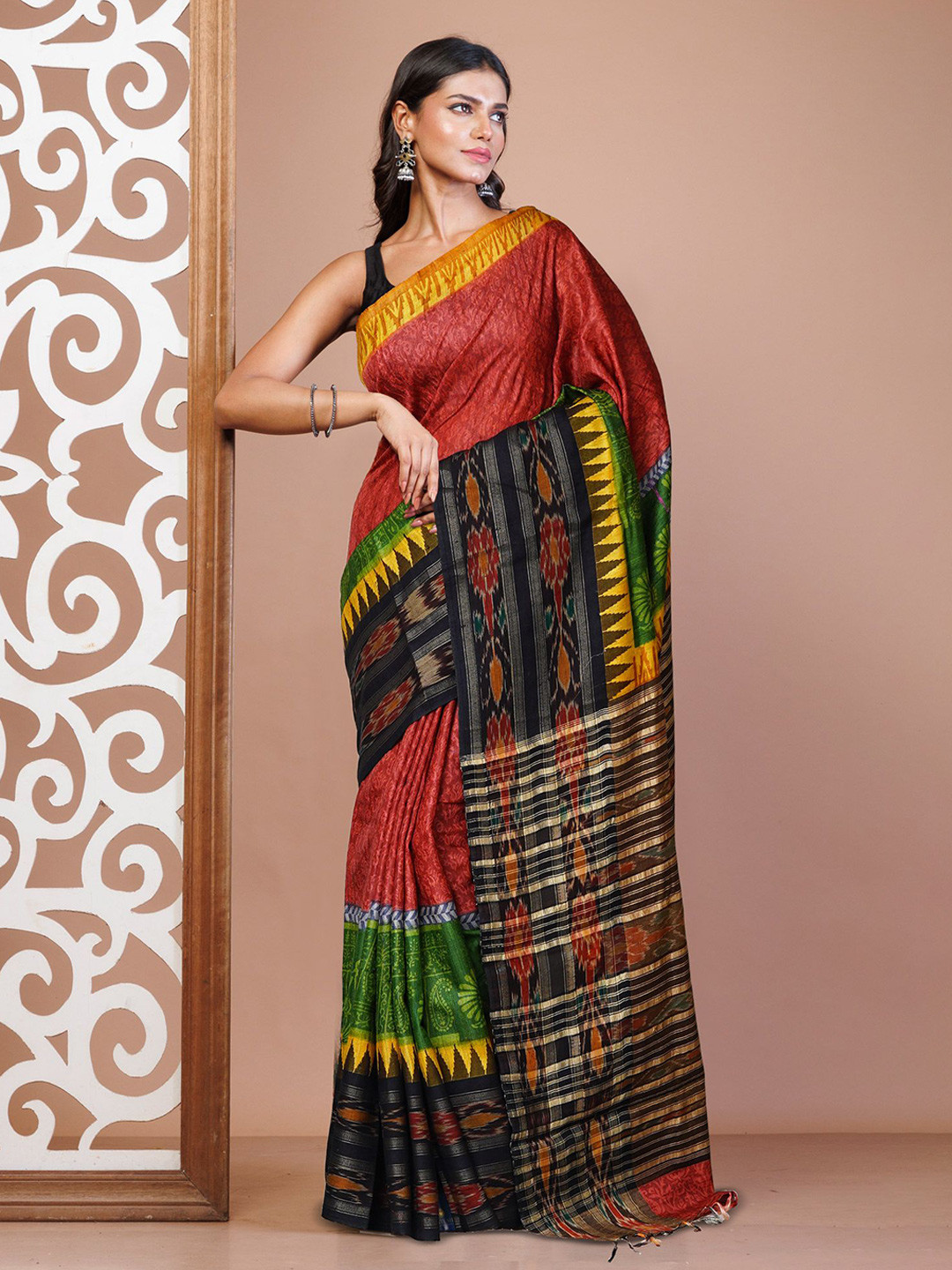 Buy Unnati Silks Woven Design Zari Pure Silk Handloom Tussar Saree ...