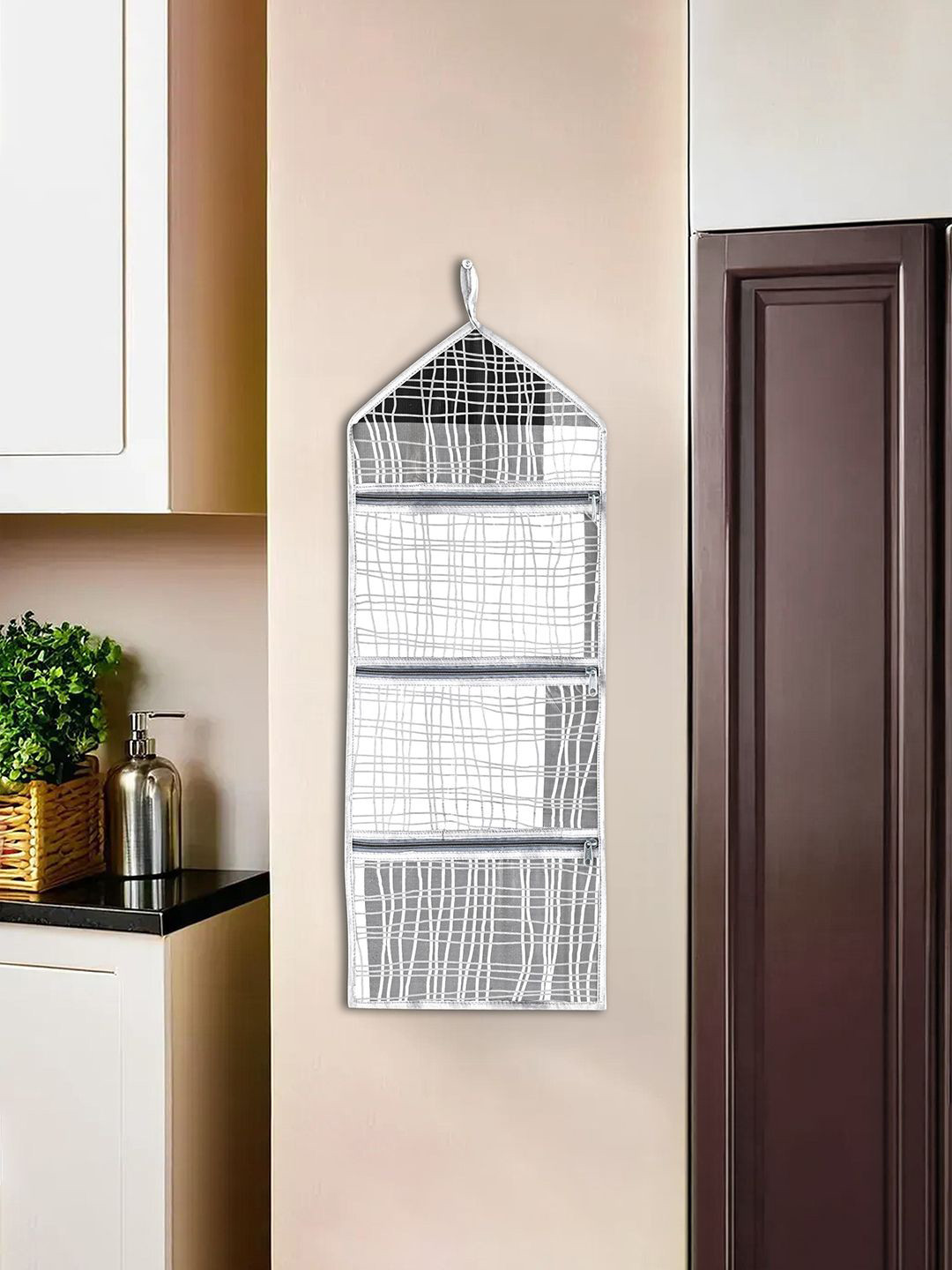 Buy Kuber Industries Grey & White Abstract Printed Hanging 3 Pockets ...