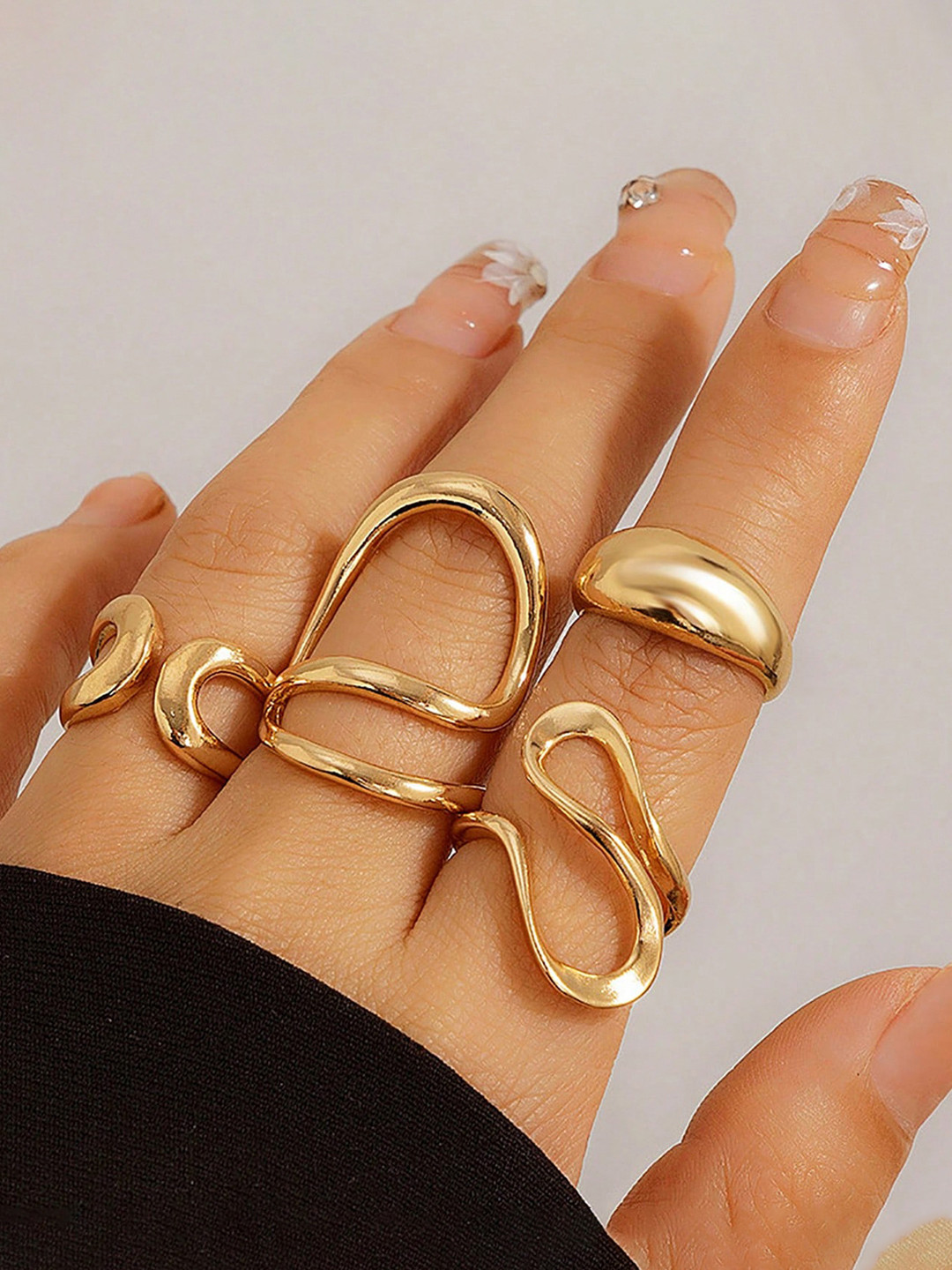 Buy Jewels Galaxy Set Of 4 Gold Plated Adjustable Finger Rings - Ring ...