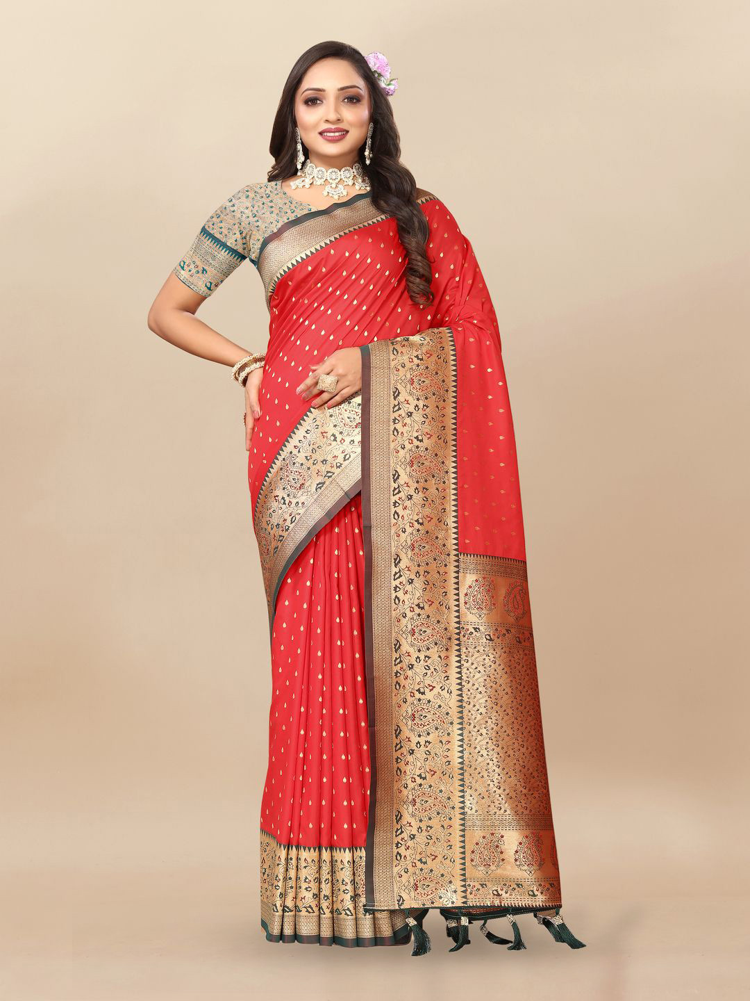 Buy MOKSHA DESIGNS Ethnic Motifs Woven Design Zari Pure Silk Banarasi ...