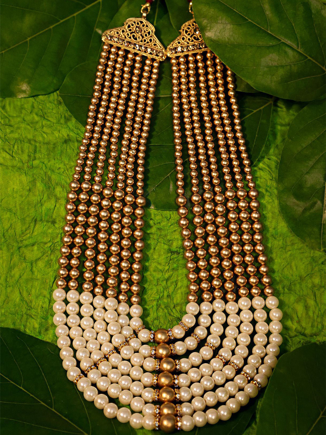 Buy Radhe Creation Men Gold Plated Moti Mala Pearls Beaded Seven ...