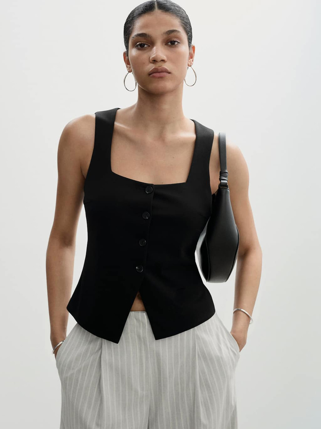Buy MANGO Square Neck Single Breasted Wide Strap Waistcoat - Waistcoat ...