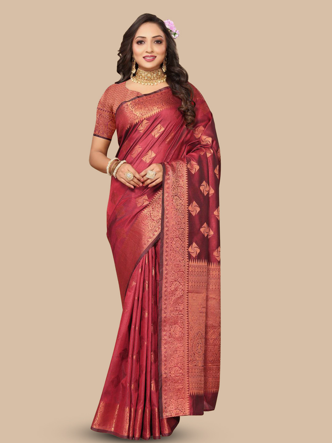 Buy MOKSHA DESIGNS Ethnic Motifs Woven Design Zari Pure Silk ...