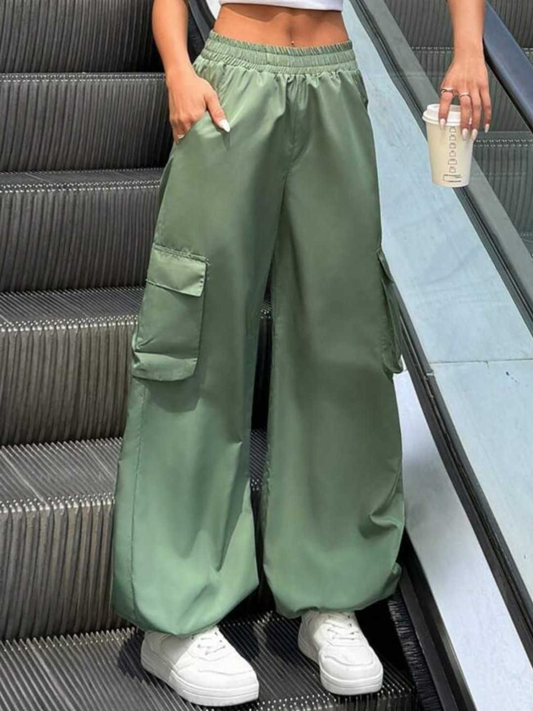 Buy BROADSTAR Women Smart Loose Fit High Rise Easy Wash Cargos Trousers - Trousers for Women ...