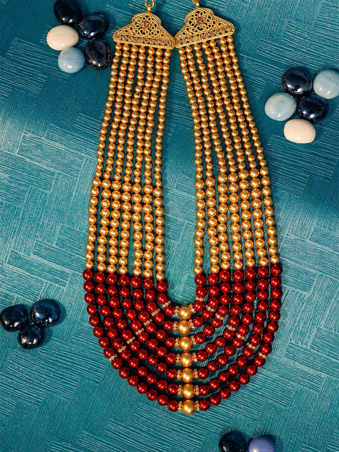 Buy Radhe Creation Men Gold Plated Moti Mala Pearls Beaded Seven ...