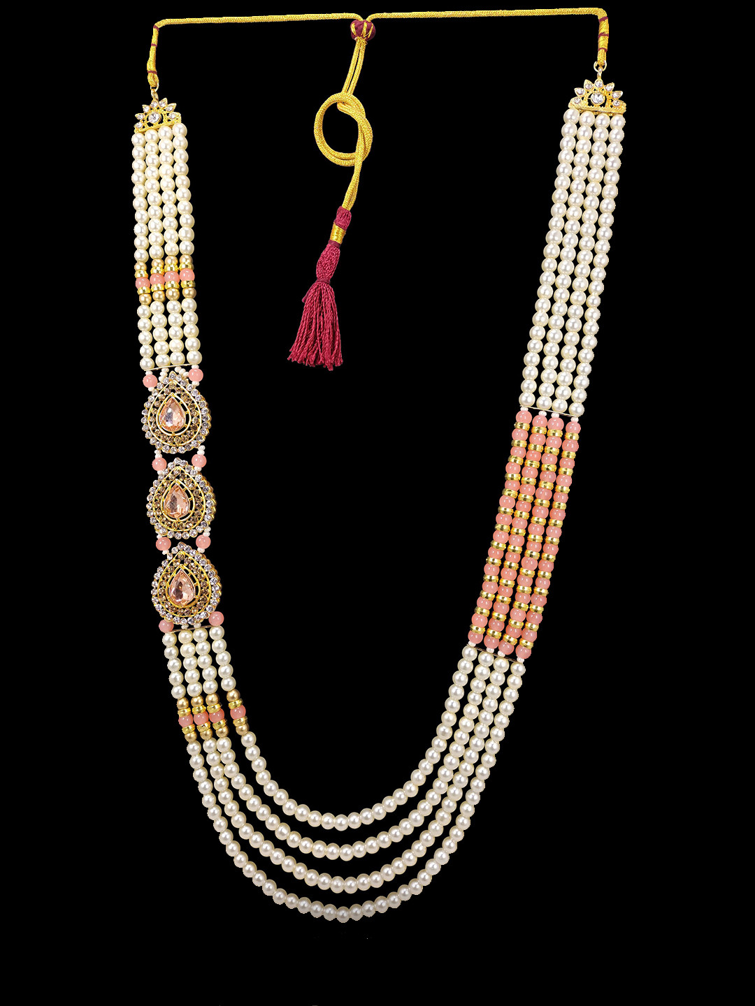 Buy Radhe Creation Men Gold Plated Moti Mala Pearls Beaded Four Layered ...