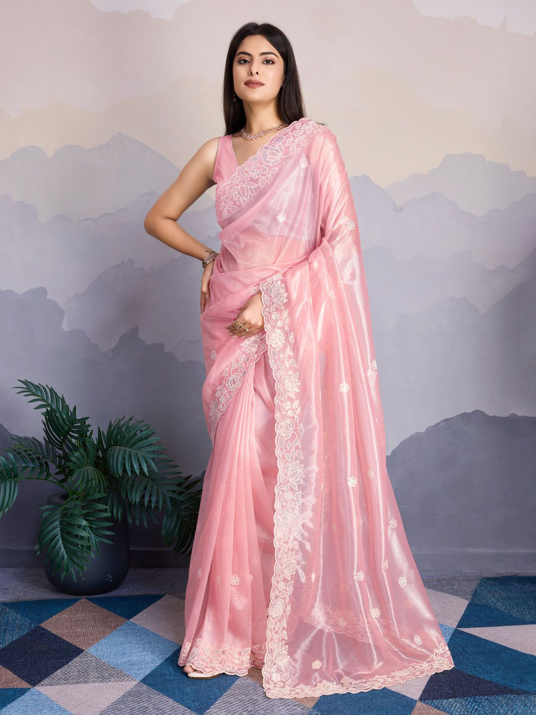 Buy Meena Bazaar Floral Embroidered Organza Saree - Sarees for Women ...