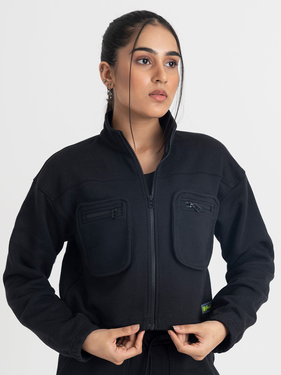 Buy Hunnit Women Cotton Supreme Crop Workout Jackets With 2 Patch ...